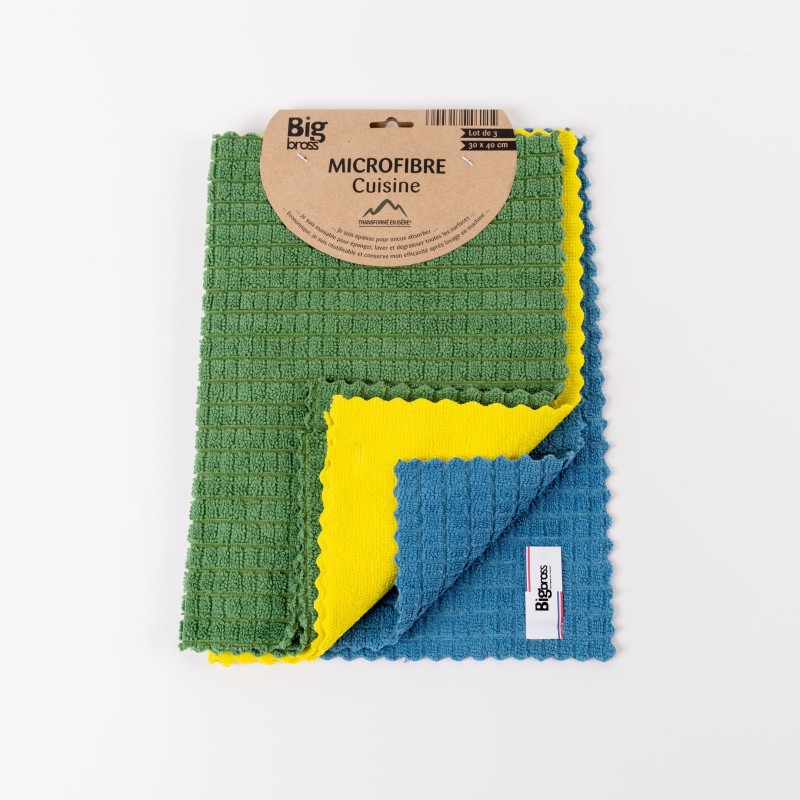 LOT DE 3 LAVETTES MICROFIBRES - CUISINE