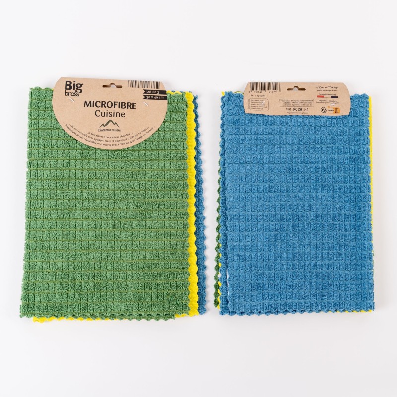 LOT DE 3 LAVETTES MICROFIBRES - CUISINE